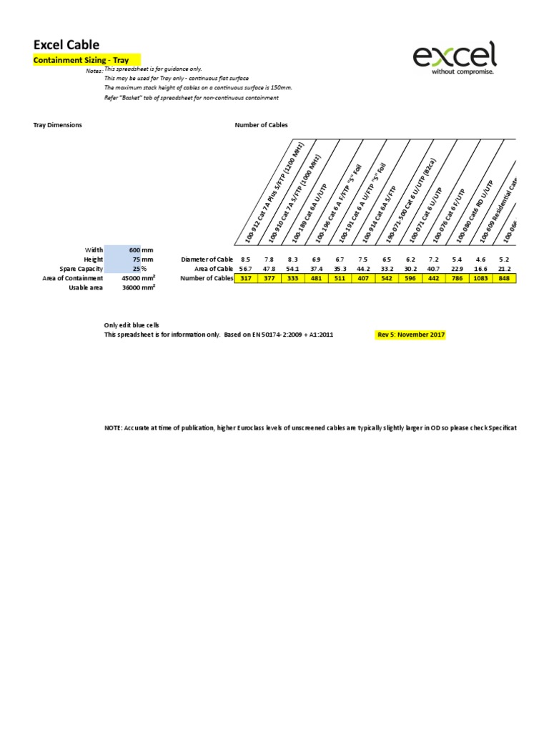 Excel Cable: Containment Sizing - Tray | PDF | Nature