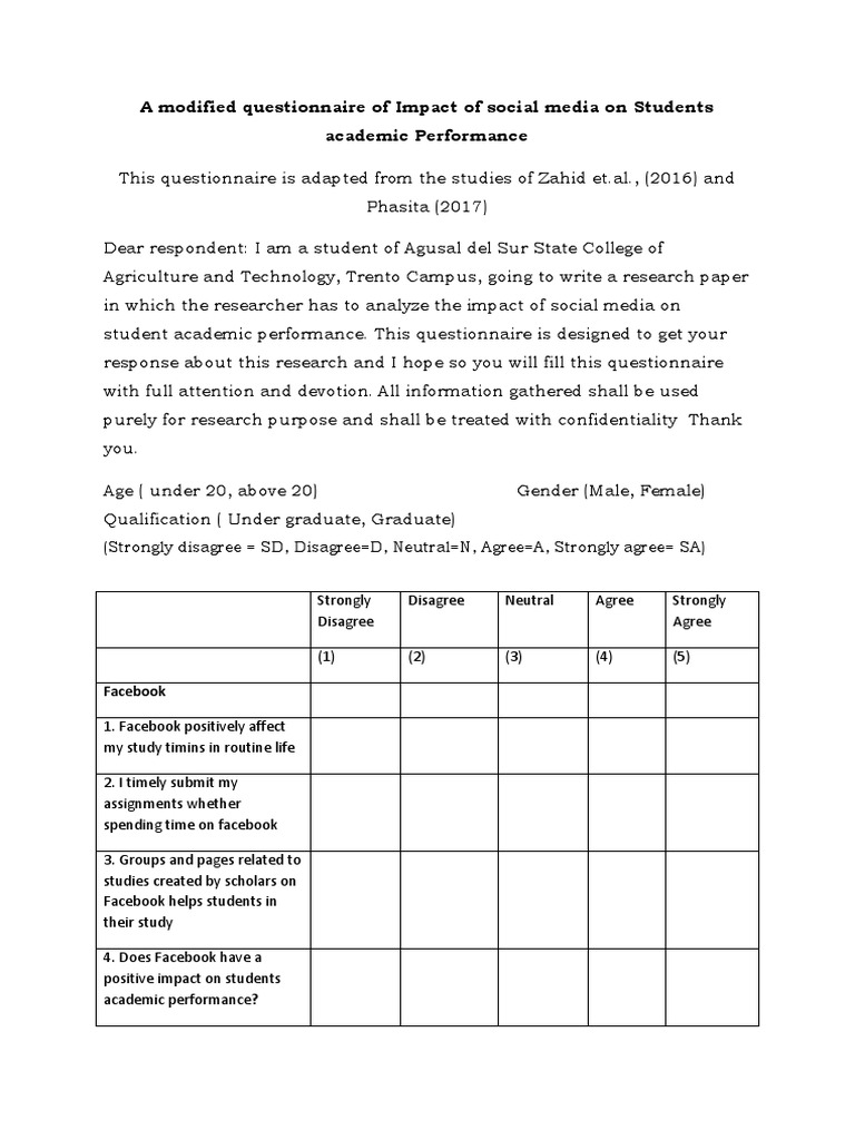 Modified Questionaire | PDF | Social Media | Popular Culture & Media ...