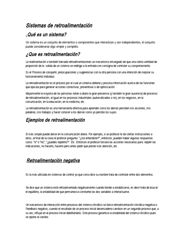 Sistemas de Retroalimentación y Ejemplos | PDF | Realimentación ...