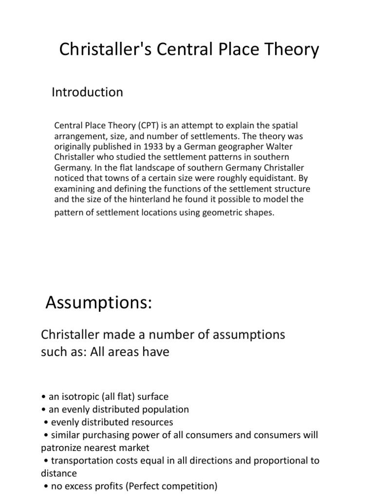 Christaller's Central Place Theory | PDF | Economies | Business
