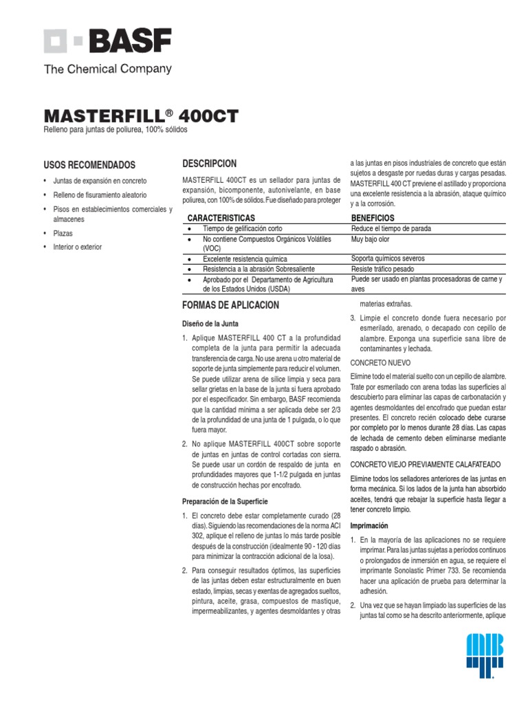 Master Fill 400 CT Ficha | PDF | Hormigón | Materiales