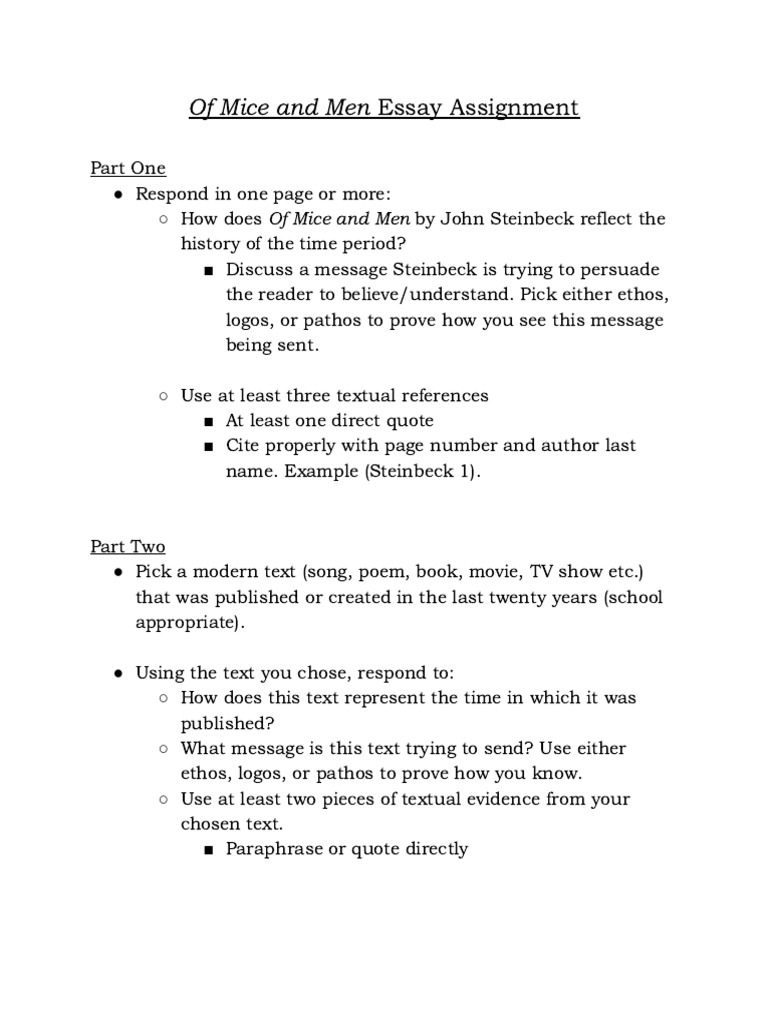 Of Mice and Men Assignment Sheet | Download Free PDF | Logos | Rhetoric