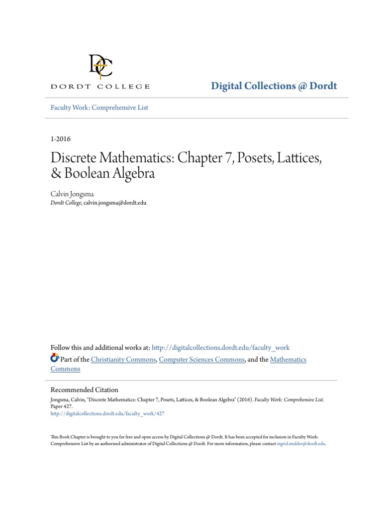 Discrete Mathematics - Chapter 7 Posets Lattices & Boolean Alge ...