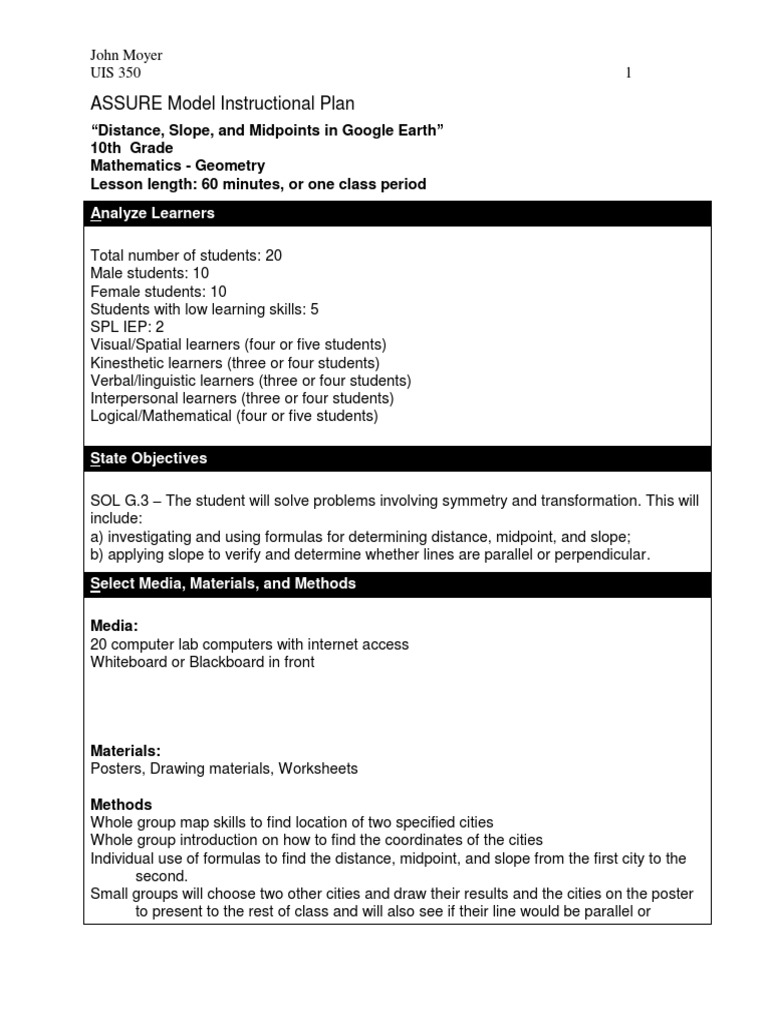 Assure Model Instructional Plan | Download Free PDF | Slope | Perpendicular