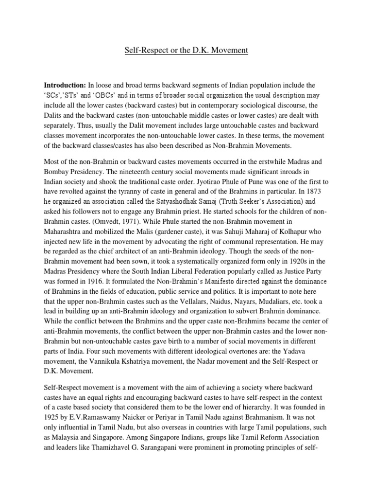 Self Respect Movement | PDF | South Asia | Religion And Belief