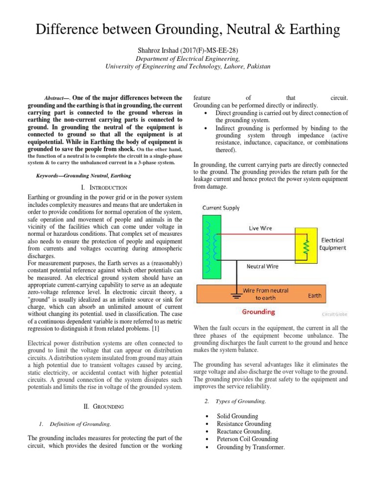 Difference Between Neutral, Earth and Grounding | PDF | Electric Current | Electrical Substation