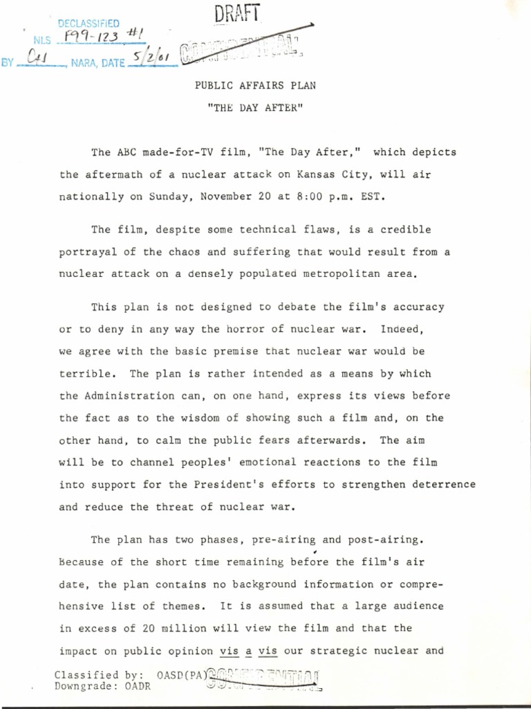DAY AFTER Public Affairs Plan Draft | PDF | United States Secretary Of ...