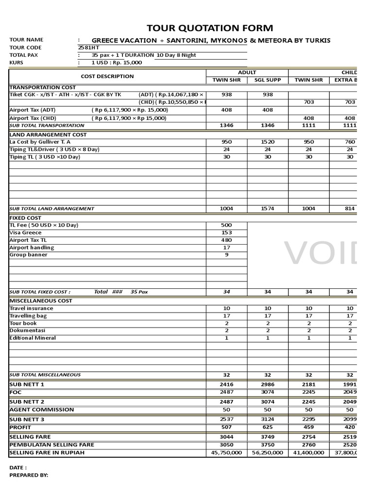 Tour Quotation Form (Outbound New 12 Oktober) | PDF | Business