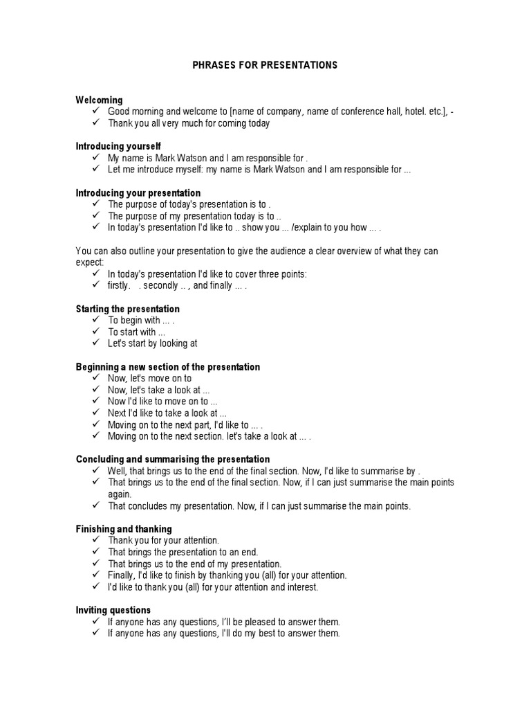 Phrases For Presentations in English | PDF
