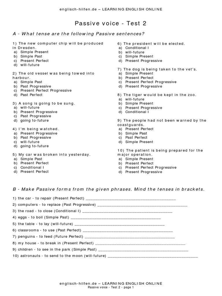 Passive Voice - Test 2: A - What Tense Are The Following Passive ...