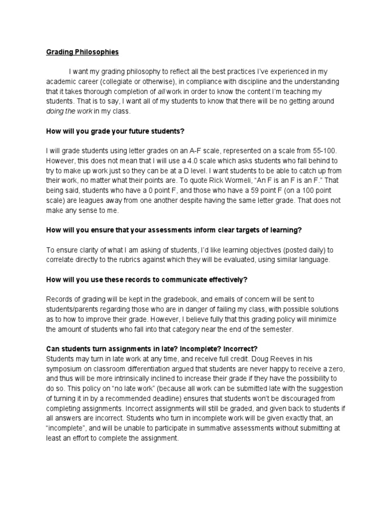 Grading Philosophies | PDF | Homework | Educational Assessment
