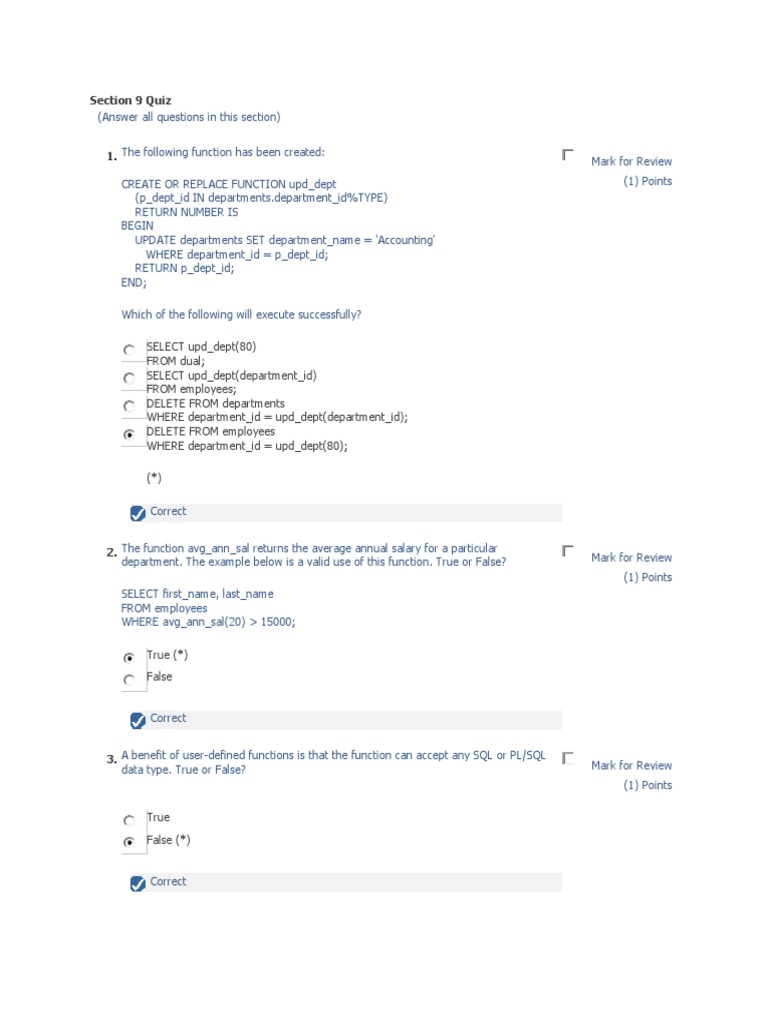 Section 9 Quiz | PDF | Subroutine | C (Programming Language)