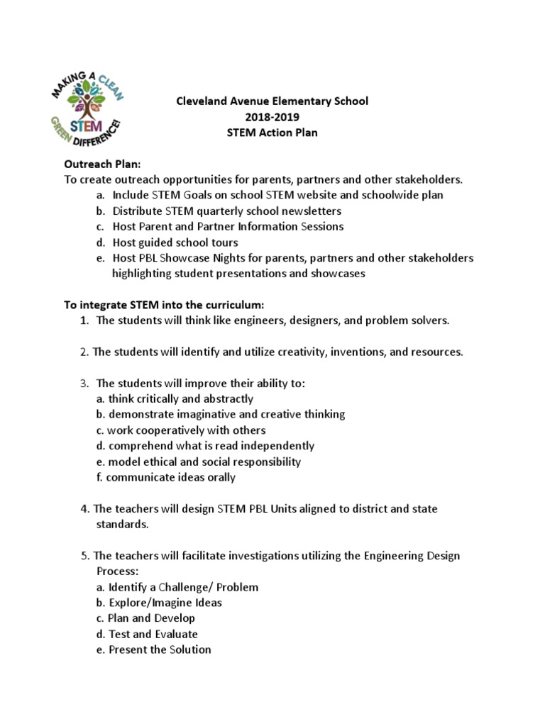 Cleveland Avenue STEM Action Plan | PDF | Engineering Design Process ...