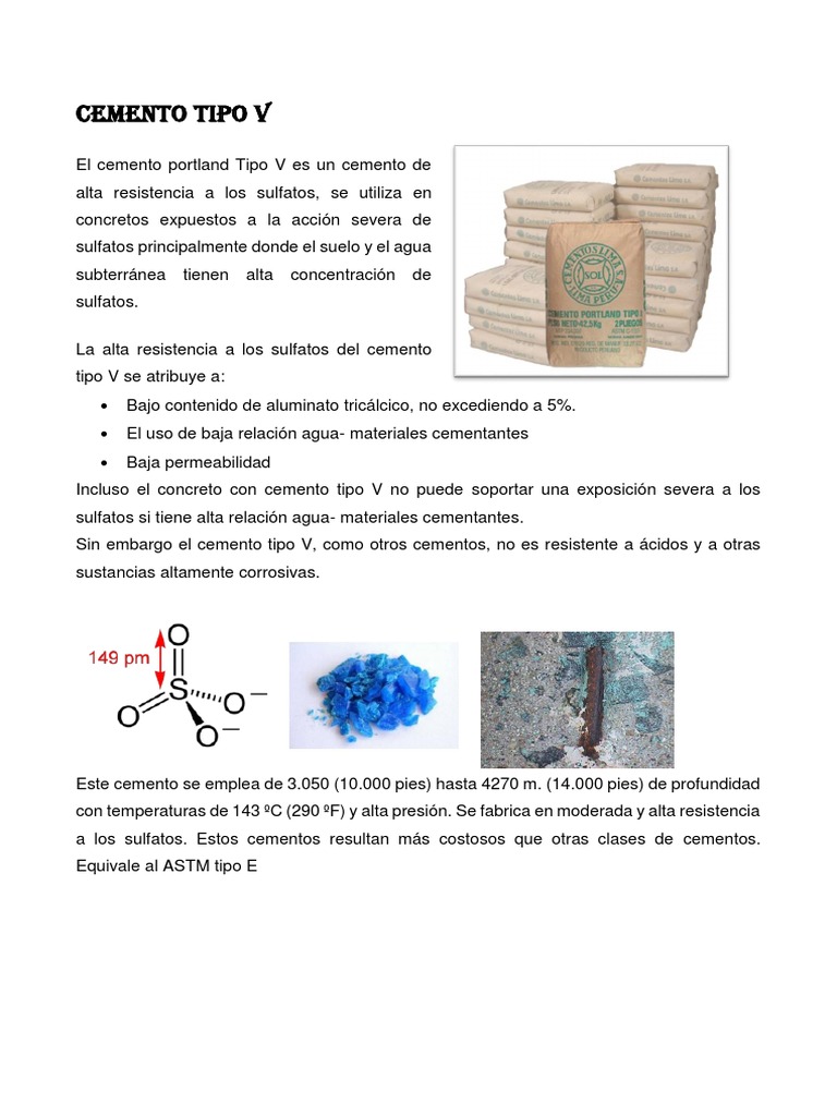 Cemento Tipo V | Cemento | Hormigón