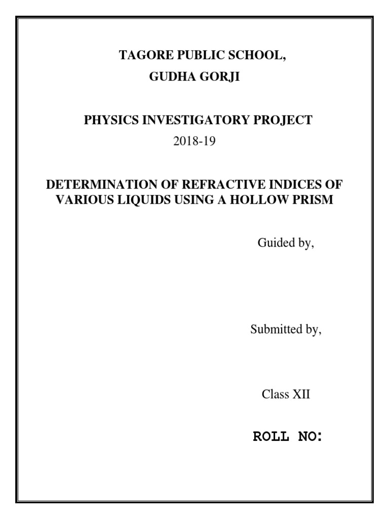 Hollow Prism Physics Investigatory Project Class 12 CBSE | PDF | Prism ...