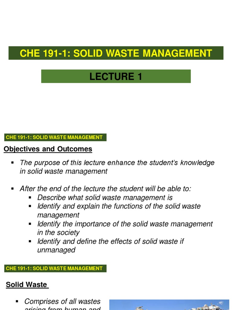 Che 191-1: Solid Waste Management | PDF | Municipal Solid Waste | Waste ...