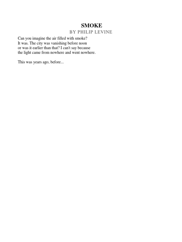 Smoke fills a city in Philip Levine's poem | PDF