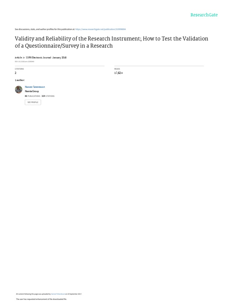 Validityand Reliabilityofthe Research Instrument Howto Testthe ...