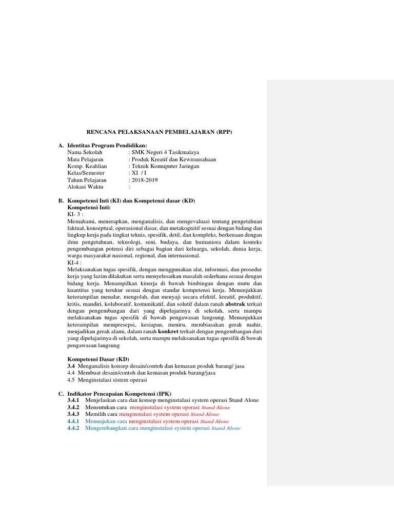 RPP - PJBL TKJ Instalasi OS | PDF