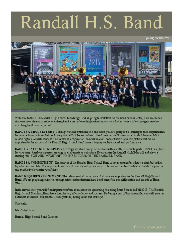 Randall High School Band Spring Update | PDF