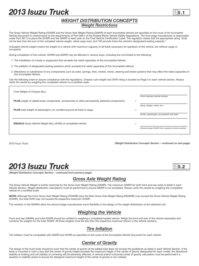 2013 Isuzu Truck: Weight Distribution Concepts | PDF | Truck | Axle