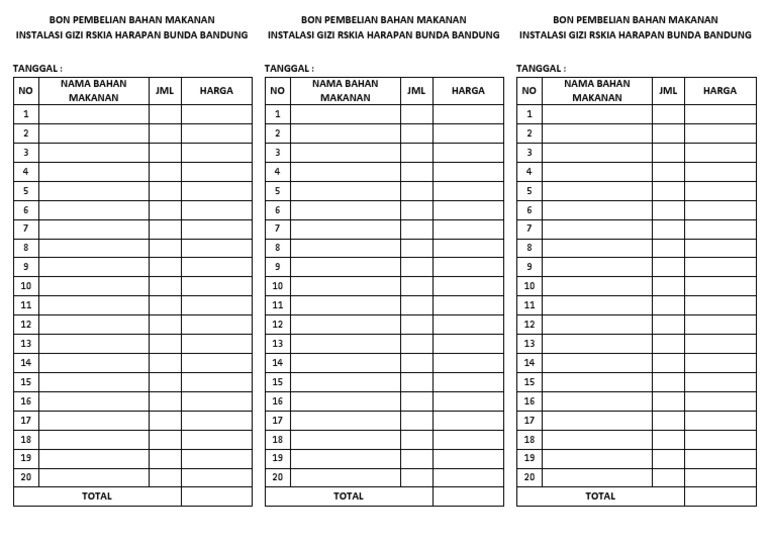 Bon Pembelian Bahan Makanan | PDF