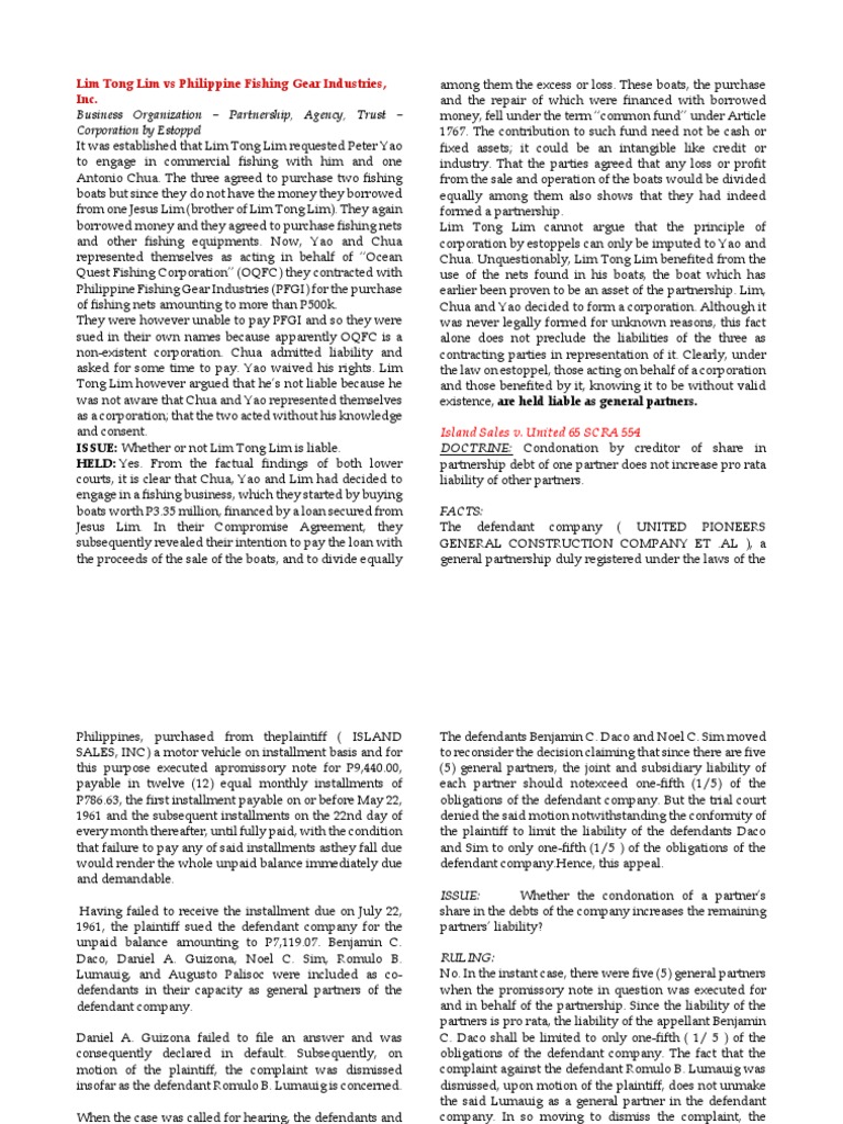 Partnership Digested Cases | PDF | Partnership | General Partnership