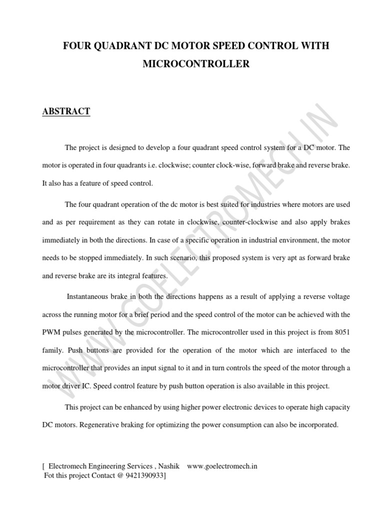 Four Quadrant Dc Motor Speed Control With Microcontroller Pdf Electric Motor Microcontroller