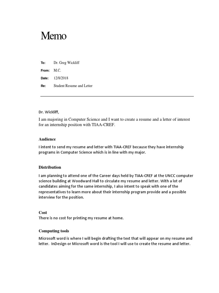 Memo Resume For School | PDF