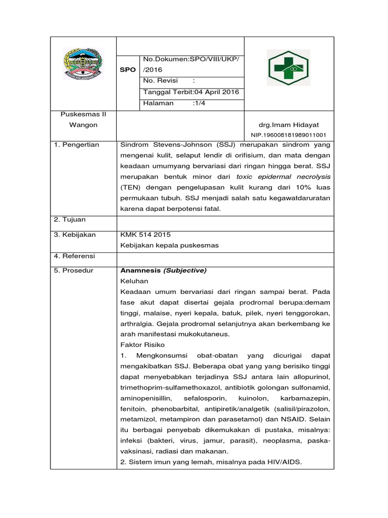 SOP Sindrom Steven Johnson | PDF