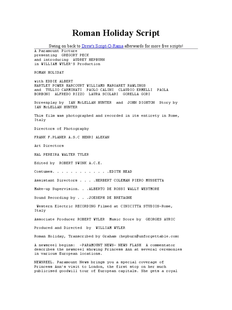 Roman Holiday Script | PDF | Leisure