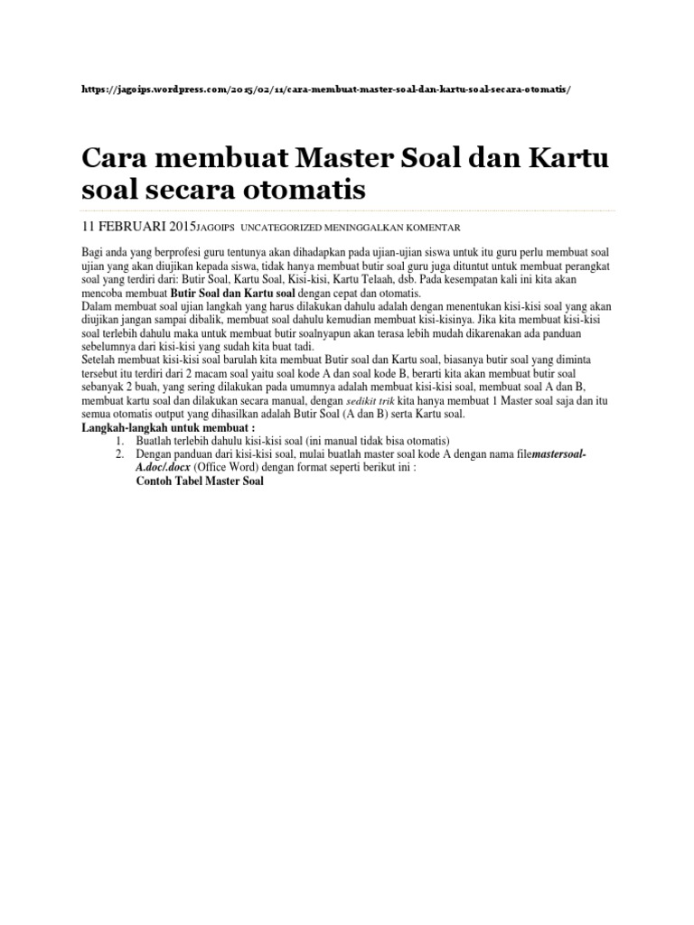 Cara Membuat Master Soal Dan Kartu Soal Secara | PDF