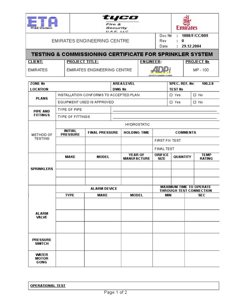 Pressure Test Certificate Template