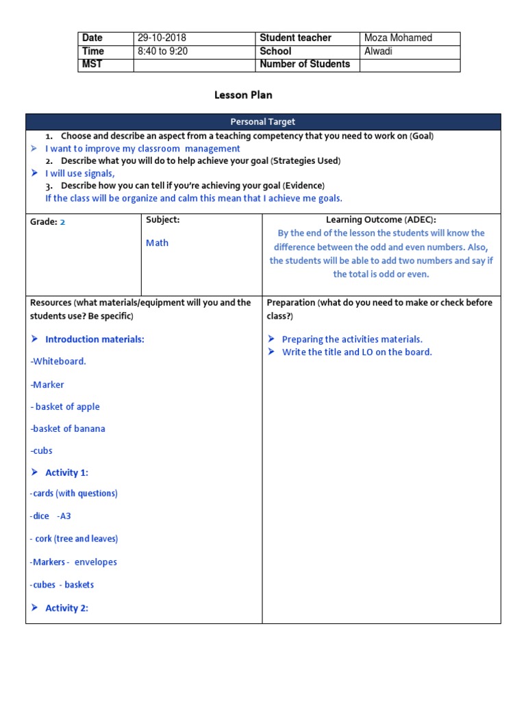 Lesson Plan 2 | PDF | Lesson Plan | Behaviorism