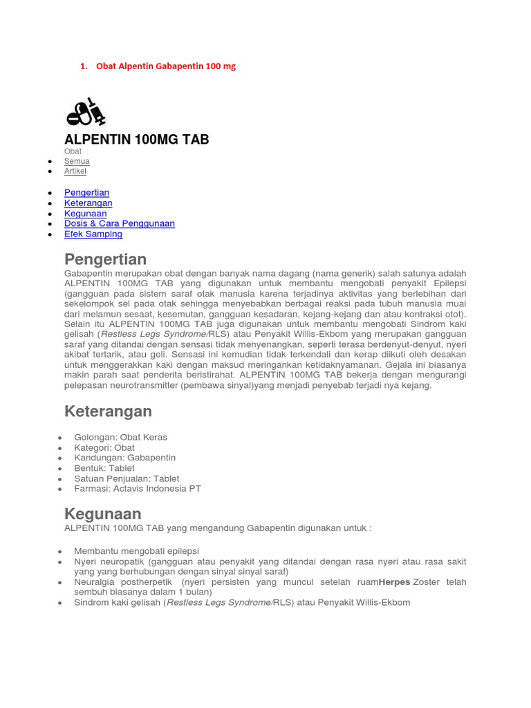 Obat Alpentin Gabapentin Dan Mecobalamin (Nana) | PDF