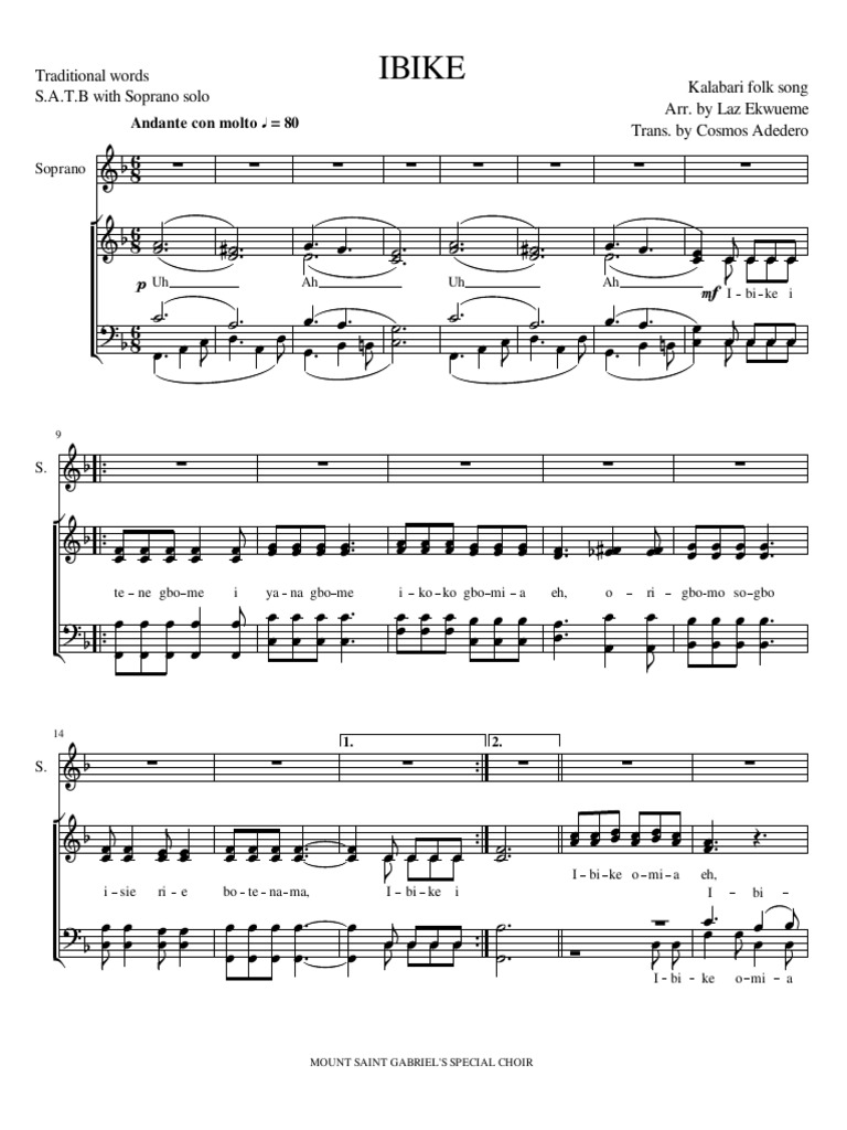 Kalabari folk song IBIKE arranged by Laz Ekwueme | PDF | Leisure