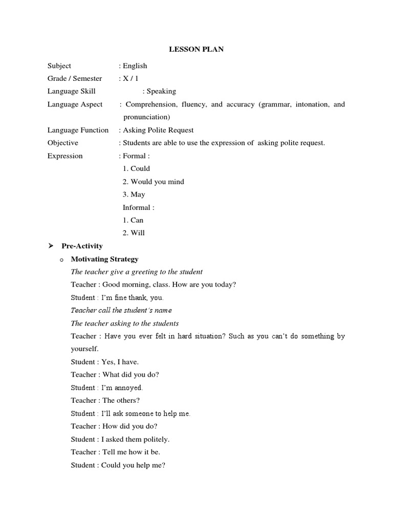 Teaching Polite Requests in English | PDF | Lesson Plan | Behavior ...