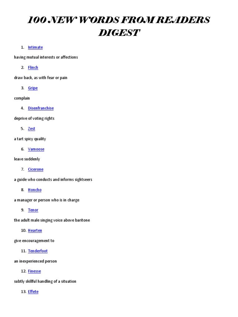 100 New Words From Reader Digest | PDF