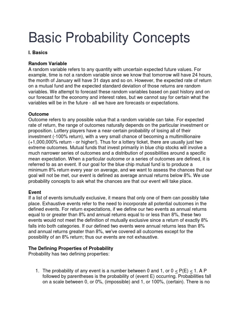 Basic Probability Concepts | PDF | Probability Distribution | Random ...