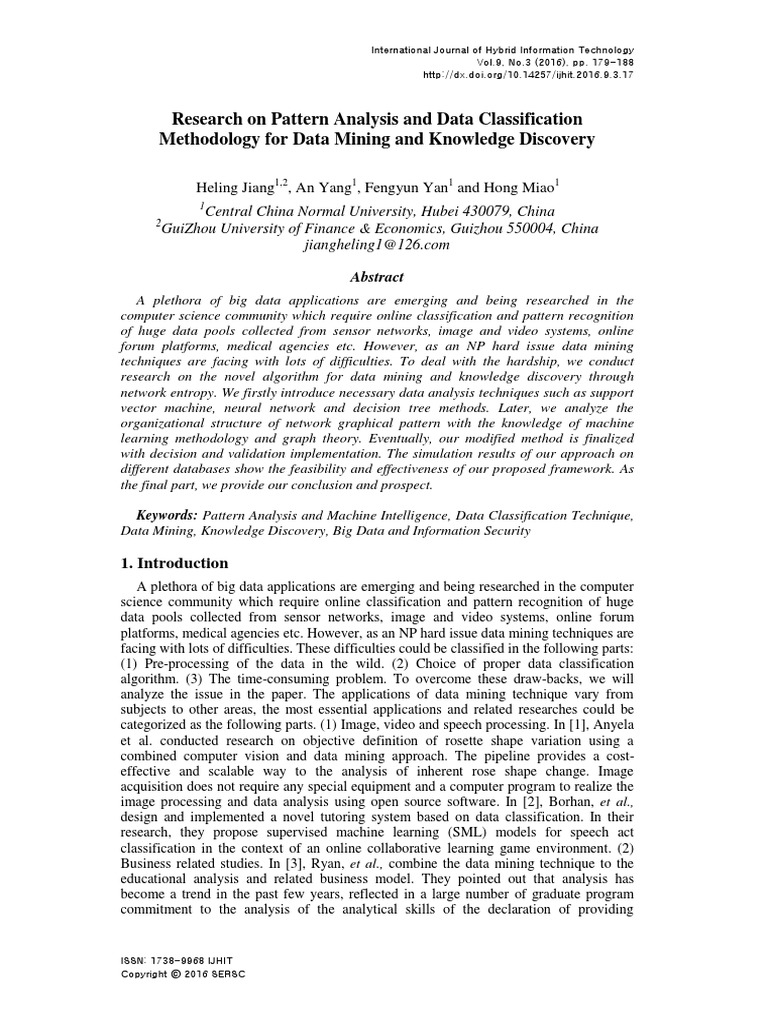 Research On Pattern Analysis and Data Classification Methodology For Data Mining and Knowledge ...