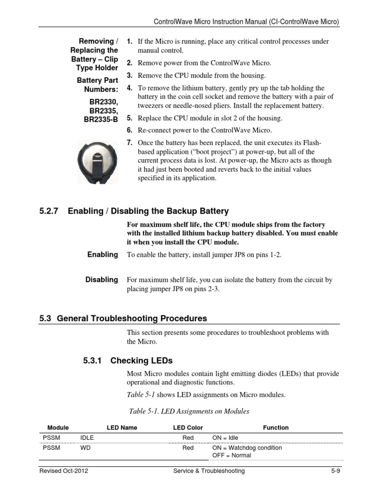 Replacing the Battery in the ControlWave Micro Instruction Manual | PDF ...