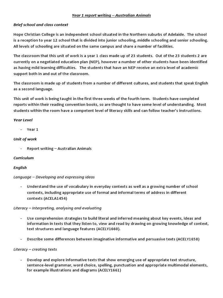 Year 1 Report Writing: Australian Animals | PDF | Schools | Teaching