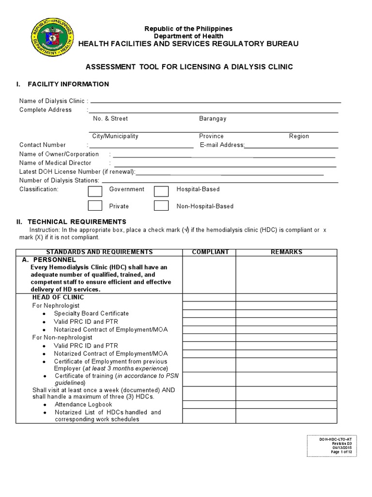 Dialysis Application For LTO Rev1 1232014Form-HDC-LTO-A-2007 | PDF ...