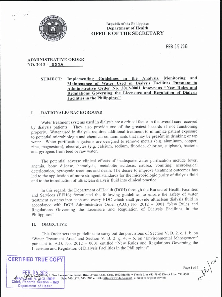 DOH Dialysis AO 2013-0003 PDF | PDF