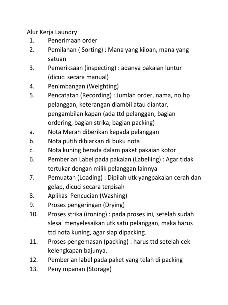 Alur Kerja Laundry | PDF