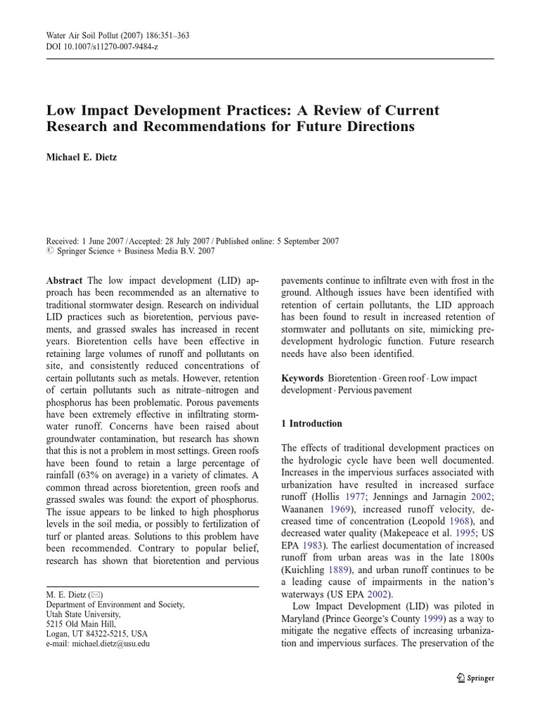 Low Impact Development Practices: A Review of Current Research and Recommendations For Future ...