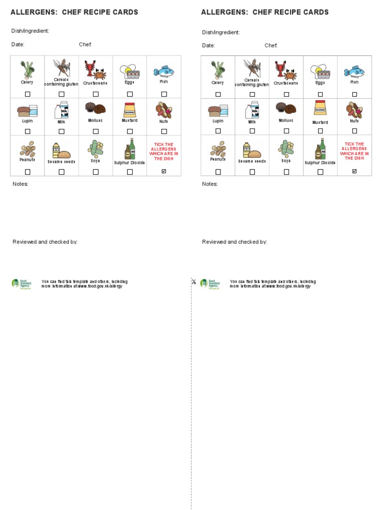 Allergens: Chef Recipe Cards Allergens: Chef Recipe Cards: Dish ...