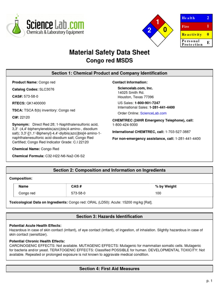 Congo Red MSDS | PDF | Toxicity | Water