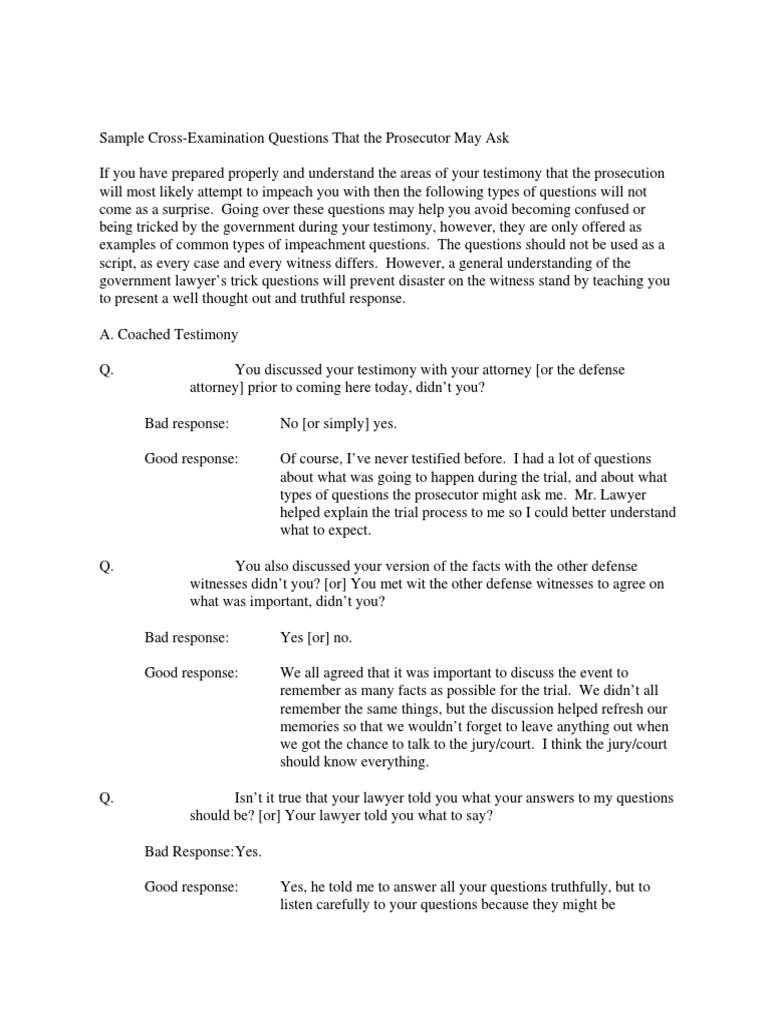 Prosecutor's Cross-Examination Questions | PDF | Witness | Testimony