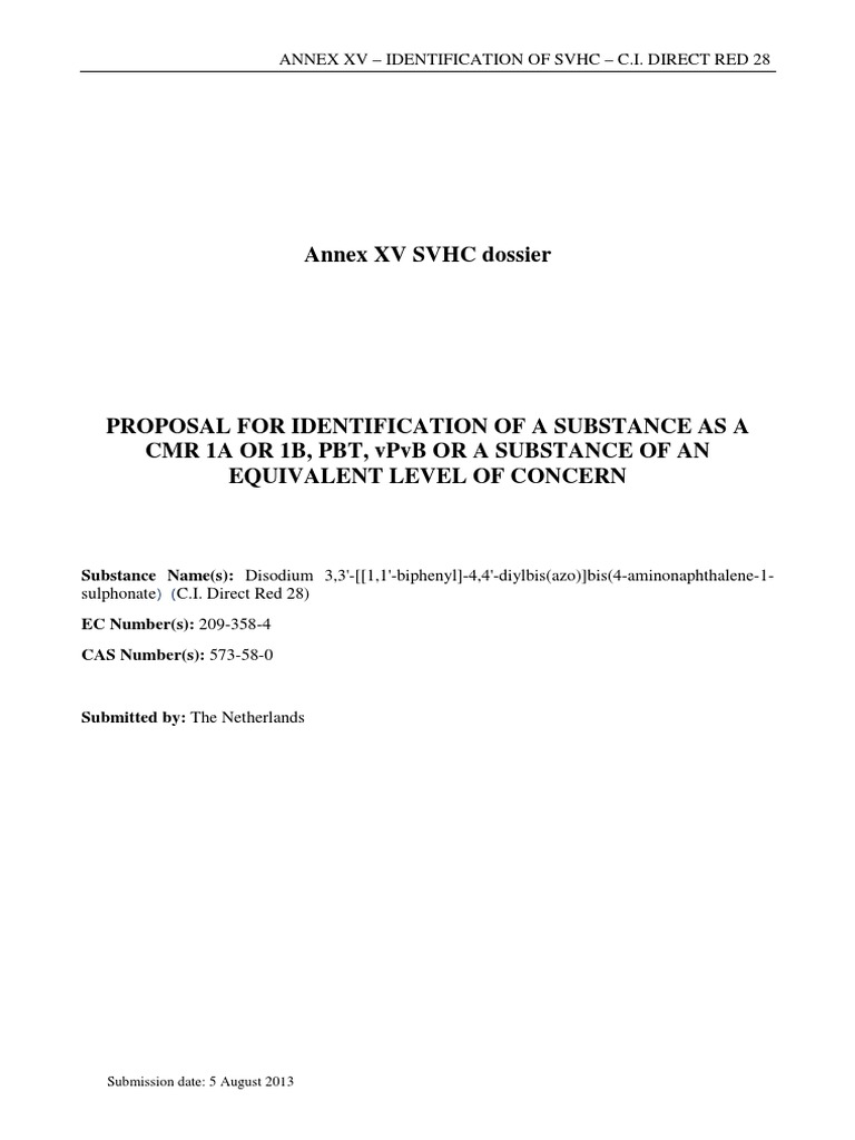 42 Proposal For Identification of A Substance As A CMR 1a or 1b, PBT ...